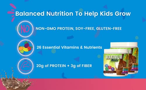 Maximum Kids Complete Organic Powder Mix. Great Tasting, Easy to use, Complete Nutritional Drink with 26 Vitamins and Minerals, 20g of Plant Protein, 3g of Fiber. Kid Tested. Parents Approved.