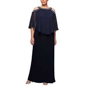 alex evenings womens plus-size cold shoulder popover special occasion dress, navy, 18 plus