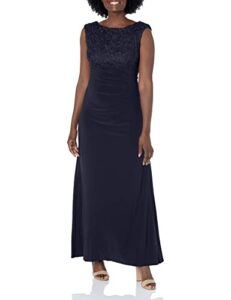 alex evenings women's long cowl back dress (petite and regular), navy, 14