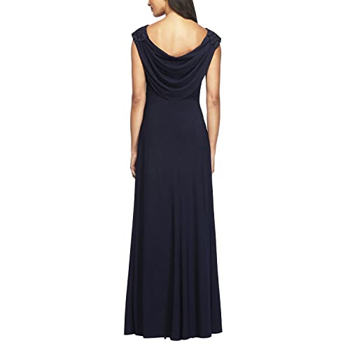 Alex Evenings Women's Long Cowl Back Dress (Petite and Regular), Navy, 14