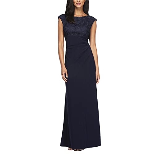 Alex Evenings Women's Long Cowl Back Dress (Petite and Regular), Navy, 14