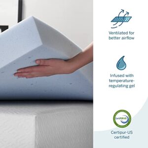 LUCID 4 Inch Gel Memory Foam Mattress Topper, Ventilated Design, Ultra Plush, CertiPUR-US Certified, Twin XL, Blue