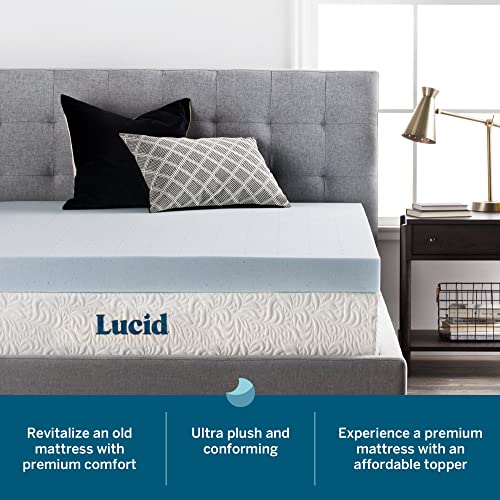 LUCID 4 Inch Gel Memory Foam Mattress Topper, Ventilated Design, Ultra Plush, CertiPUR-US Certified, Twin XL, Blue