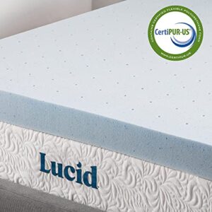 LUCID 4 Inch Gel Memory Foam Mattress Topper, Ventilated Design, Ultra Plush, CertiPUR-US Certified, Twin XL, Blue