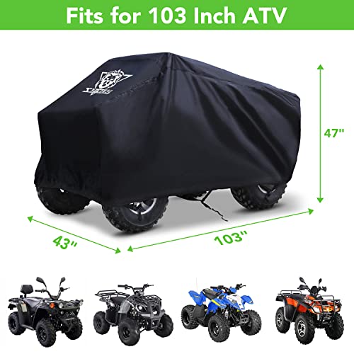 XYZCTEM Waterproof ATV Cover, Heavy Duty Black Protects 4 Wheeler from Snow Rain or Sun, Large Universal Size Fits 103 inch for Most Quads