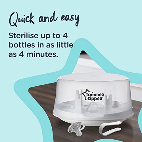 Tommee Tippee Microsteri Microwave Steam Sterilizer for Baby Bottles and Accessories, Kills Viruses* and 99.9% of Bacteria, 4-Minute Sterilization Cycle