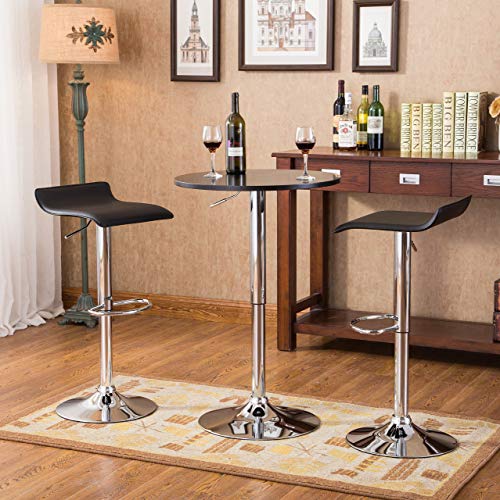 Roundhill Furniture Baxton Black Adjustable Height Wood & Chrome Metal bar Table & 2 Black Chrome Air Lift Adjustable Swivel Stools Set