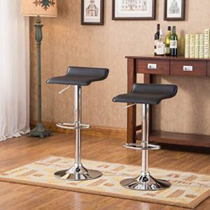 Roundhill Furniture Baxton Black Adjustable Height Wood & Chrome Metal bar Table & 2 Black Chrome Air Lift Adjustable Swivel Stools Set