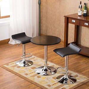 Roundhill Furniture Baxton Black Adjustable Height Wood & Chrome Metal bar Table & 2 Black Chrome Air Lift Adjustable Swivel Stools Set