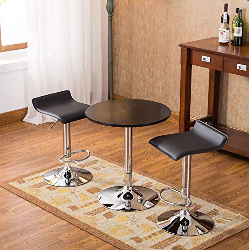 Roundhill Furniture Baxton Black Adjustable Height Wood & Chrome Metal bar Table & 2 Black Chrome Air Lift Adjustable Swivel Stools Set