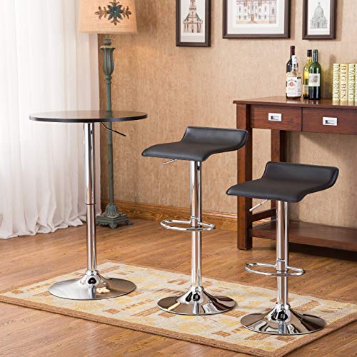 Roundhill Furniture Baxton Black Adjustable Height Wood & Chrome Metal bar Table & 2 Black Chrome Air Lift Adjustable Swivel Stools Set