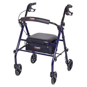 carex steel rollator walker with seat and wheels - rolling walker for seniors - walker supports 350lbs, foldable, for those 5'0" to 5'8", walker with wheels