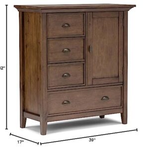 SIMPLIHOME Redmond SOLID WOOD 39 inch Wide Transitional Medium Storage Cabinet in Rustic Natural Aged Brown with 3 Small Drawers, 1 Large Drawer