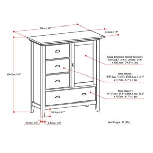 SIMPLIHOME Redmond SOLID WOOD 39 inch Wide Transitional Medium Storage Cabinet in Rustic Natural Aged Brown with 3 Small Drawers, 1 Large Drawer