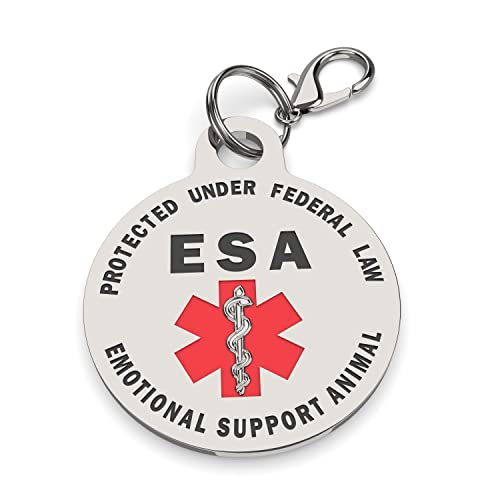 Double Sided Small Breed Emotional Support Animal ESA Tag Red Medical Alert Symbol and Protected by Federal Law .999 inch ID Tag. Easily Switch Between Collars Harness and Vest.