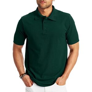 hanes mens short sleeve x-temp w/ freshiq polo shirt, deep forest, medium us