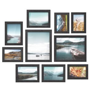 songmics picture frames, 10 pack collage picture frames with two 8x10, four 5x7, four 4x6, photo frame set for wall gallery decor, hanging or tabletop display, clear glass front, black