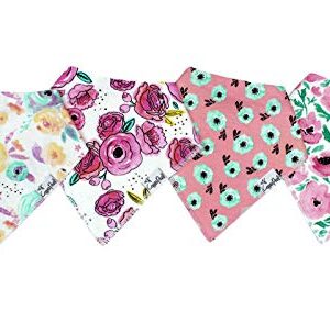 Copper Pearl Baby Bandana Drool Bibs for Drooling and Teething 4 Pack Gift Set “Bloom, Soft Set of Cloth Bandana Bibs for Any Baby Girl or Boy, Cute Registry Ideas for Baby Shower Gifts