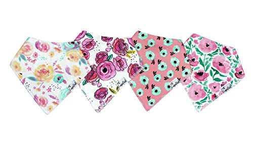 Copper Pearl Baby Bandana Drool Bibs for Drooling and Teething 4 Pack Gift Set “Bloom, Soft Set of Cloth Bandana Bibs for Any Baby Girl or Boy, Cute Registry Ideas for Baby Shower Gifts