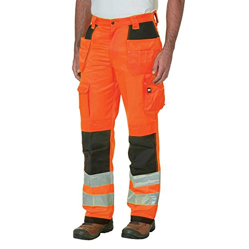 Caterpillar Men's Trademark Work Pants Made from Tough Canvas Fabric with Cargo Space, Class 2, Hi-Vis Orange/Black, 32W x 30L