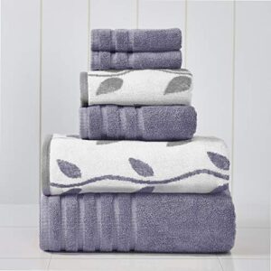 modern threads amrapur overseas 6-piece yarn dyed organic vines jacquard/solid ultra soft 500gsm 100% combed cotton towel set [grey lavender]