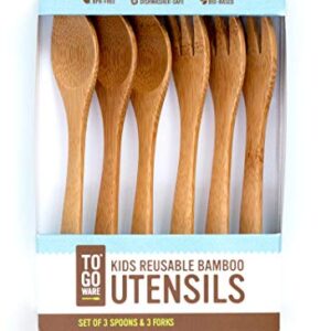 TO GO WARE Kid's Bamboo Reusable Utensils | Dishwasher-Safe | No BPA or Phthalate | Made from Durable, Sustainable Materials | Eco-Conscious | 3 Spoons, 3 Forks (Pack of 6)