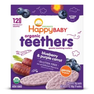 Happy Family Baby Gentle Teethers Organic Teething Wafers , 0.14 Ounce Packets (Box of 12) Soothing Rice Cookies for Teething Babies Dissolves Easily Gluten Free No Artificial Flavor