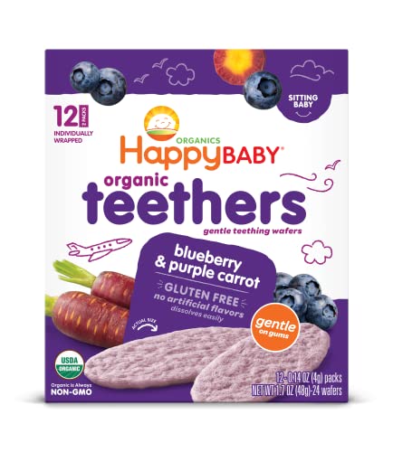 Happy Family Baby Gentle Teethers Organic Teething Wafers , 0.14 Ounce Packets (Box of 12) Soothing Rice Cookies for Teething Babies Dissolves Easily Gluten Free No Artificial Flavor