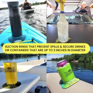 Lil Sucker Slogan Suction Ring Cup Holders, 4 Pack, Drink Secure Coasters, Non-Tipping, Anti-Spill Beverage Companions, Ideal for SUP's Boats Trucks RVs ATV's Vans Outdoor & Home