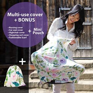 Pobi Baby Premium Multi-Use Cover - Nursing Cover, Baby Car Seat Covers, Shopping Cart, High Chair, and Breastfeeding Cover - Ultra-Soft, Stretchy, and Versatile Floral Scarf for Baby and Mom (Allure)