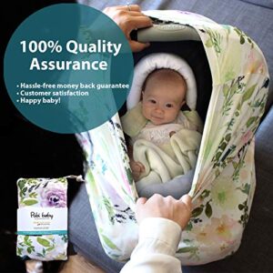 Pobi Baby Premium Multi-Use Cover - Nursing Cover, Baby Car Seat Covers, Shopping Cart, High Chair, and Breastfeeding Cover - Ultra-Soft, Stretchy, and Versatile Floral Scarf for Baby and Mom (Allure)