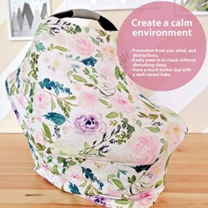 Pobi Baby Premium Multi-Use Cover - Nursing Cover, Baby Car Seat Covers, Shopping Cart, High Chair, and Breastfeeding Cover - Ultra-Soft, Stretchy, and Versatile Floral Scarf for Baby and Mom (Allure)