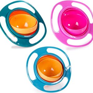 Berry President Magic Bowl 360 Degree Rotation Spill Resistant Gyro Bowl with Lid For Toddler Baby Kids Childre (Pink+Blue+Green)