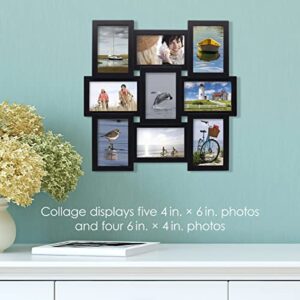 Melannco 18 x 18 Inch 9 Opening Photo Collage Frame, Displays Four 4x6 and Five 6x4 Inch Photos, Black