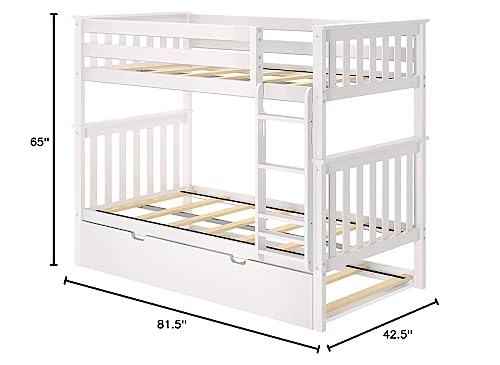 Max & Lily Bunk Bed, Twin-Over-Twin Wood Bed Frame For Kids With Trundle, White