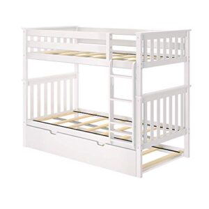 Max & Lily Bunk Bed, Twin-Over-Twin Wood Bed Frame For Kids With Trundle, White