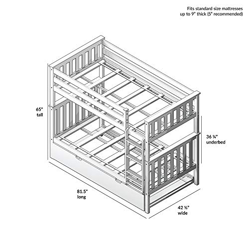 Max & Lily Bunk Bed, Twin-Over-Twin Wood Bed Frame For Kids With Trundle, White