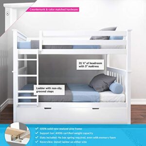 Max & Lily Bunk Bed, Twin-Over-Twin Wood Bed Frame For Kids With Trundle, White