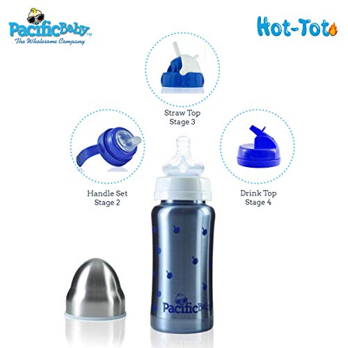 Pacific Baby Hot-Tot Insulated Stainless Steel Infant Baby Eco Feeding Bottle Anti-Colic Nipple 7 Ounce