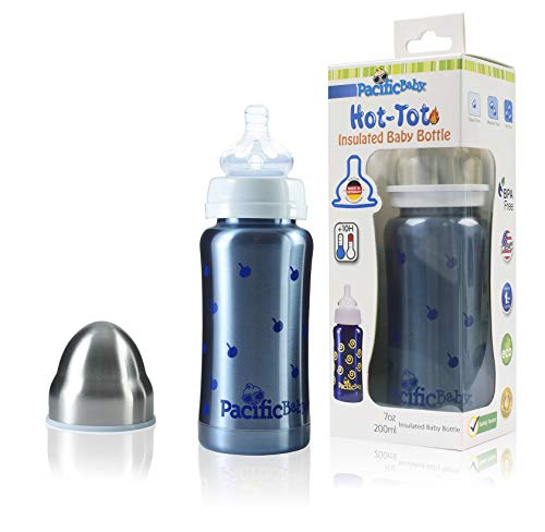 Pacific Baby Hot-Tot Insulated Stainless Steel Infant Baby Eco Feeding Bottle Anti-Colic Nipple 7 Ounce