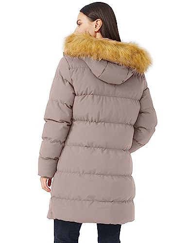 WenVen Women's Winter Thicken Jacket with Removable Faux Fur Trim Hood (Khaki,M)