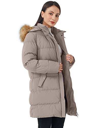 WenVen Women's Winter Thicken Jacket with Removable Faux Fur Trim Hood (Khaki,M)