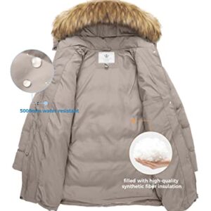 WenVen Women's Winter Thicken Jacket with Removable Faux Fur Trim Hood (Khaki,M)