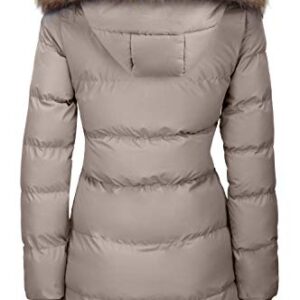 WenVen Women's Winter Thicken Jacket with Removable Faux Fur Trim Hood (Khaki,M)