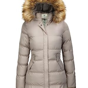 WenVen Women's Winter Thicken Jacket with Removable Faux Fur Trim Hood (Khaki,M)