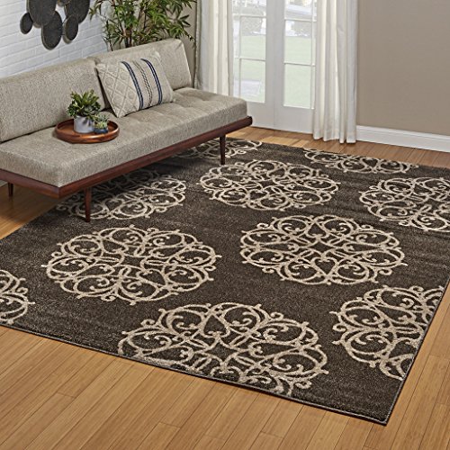 Drexel Heritage Contemporary Rug 1" Thick ArtDeco Ornamental Medallions Dense Area Rugs 5x7, Berlin, Brown