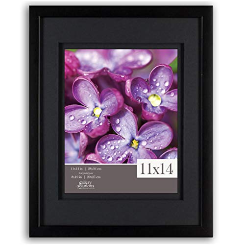 Gallery Solutions 11x14 Black Wood Wall Frame with Double Black Mat For 8x10 Image