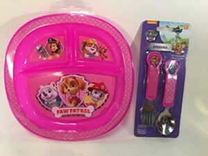 paw patrol pink toddler plate with fork and spoon set