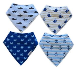 jolly jon nautical baby bandana drool bibs - 4 pack baby bib gift set - nautical drooling and teething babies – thick soft absorbent sea bibs - cotton bibs for boys and girls