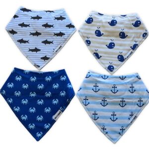 Jolly Jon Nautical Baby Bandana Drool Bibs - 4 Pack Baby Bib Gift Set - Nautical Drooling and Teething Babies – Thick Soft Absorbent Sea Bibs - Cotton Bibs for Boys and Girls